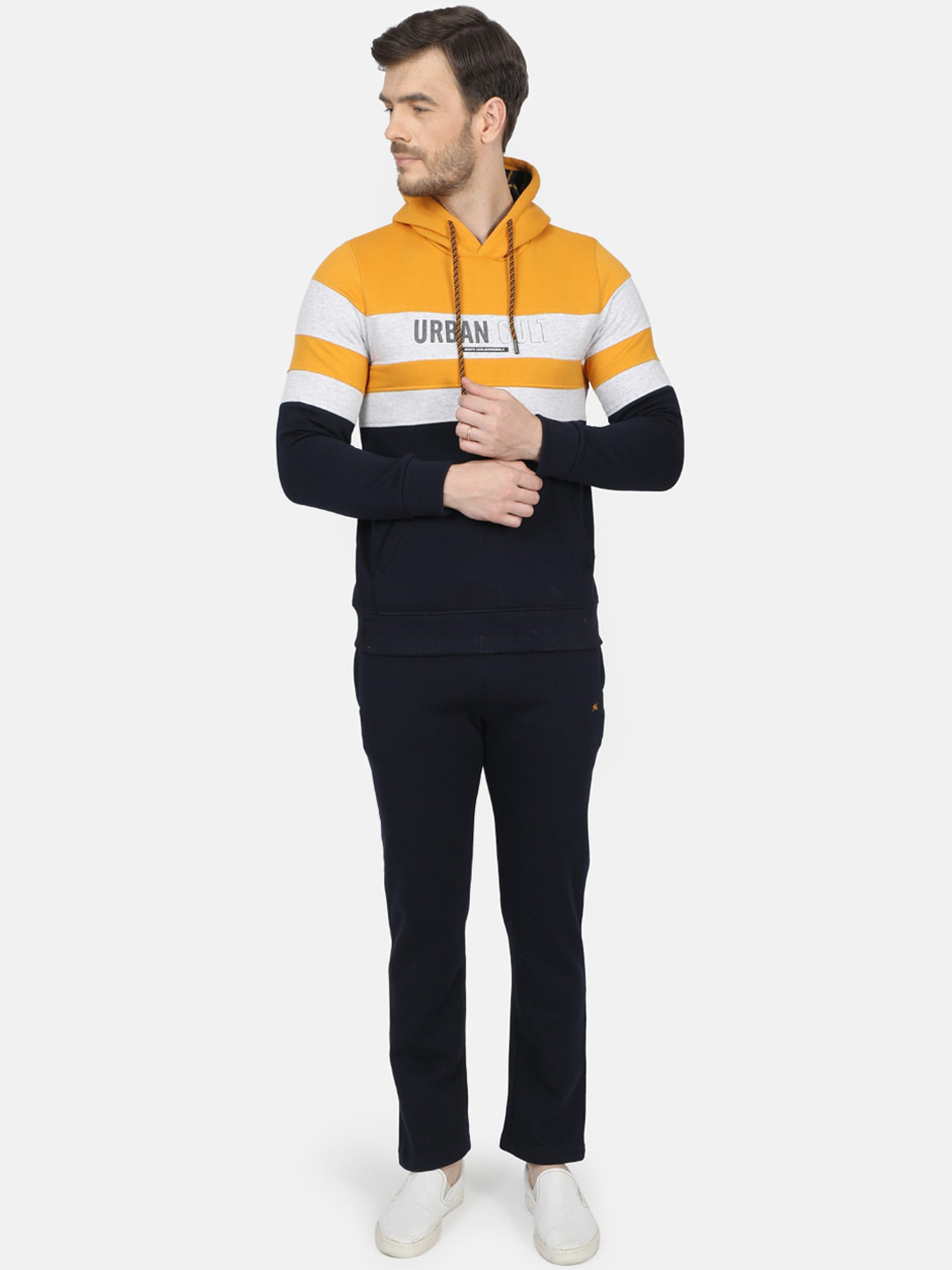 Buy Monte Carlo Men Mustard Yellow & Black Colourblocked Tracksuit ...