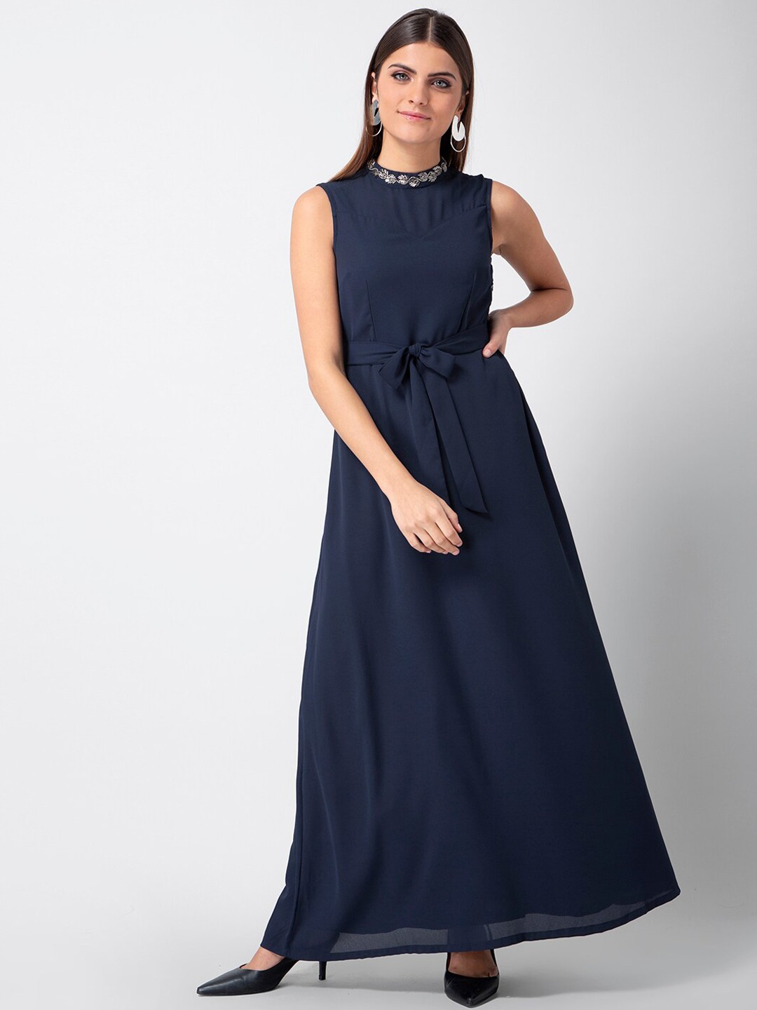 Buy Faballey Women Navy Blue Solid Maxi Dress Dresses For Women