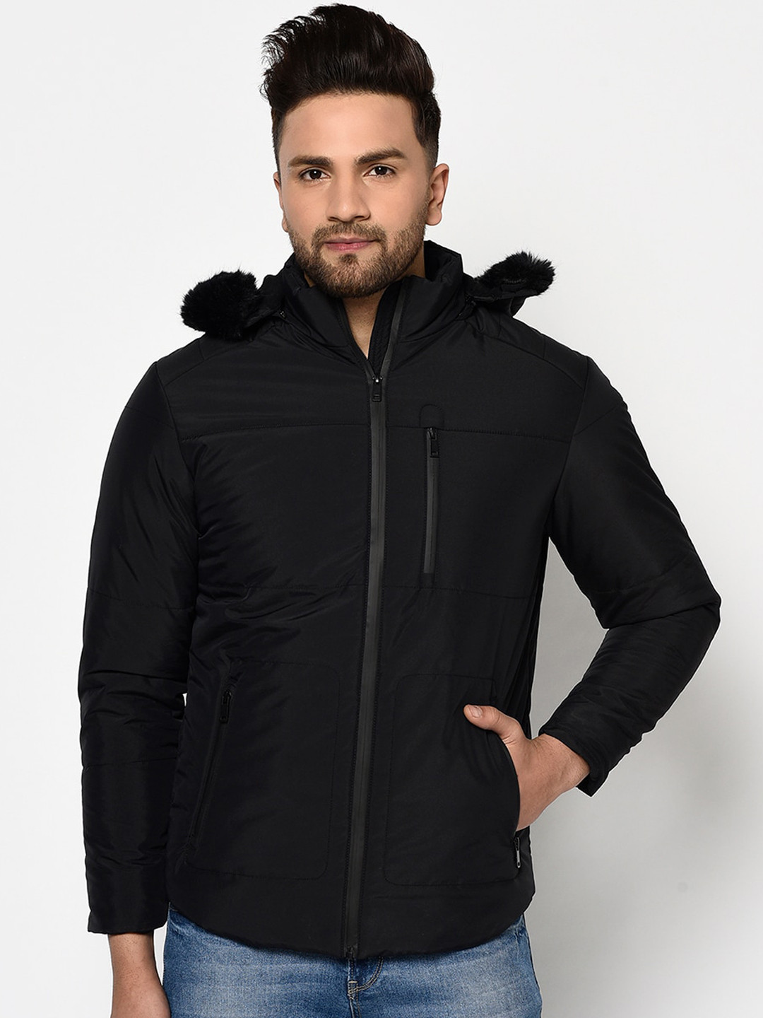 Buy METTLE Men Black Solid Padded Jacket - Jackets for Men 13490342 | Myntra