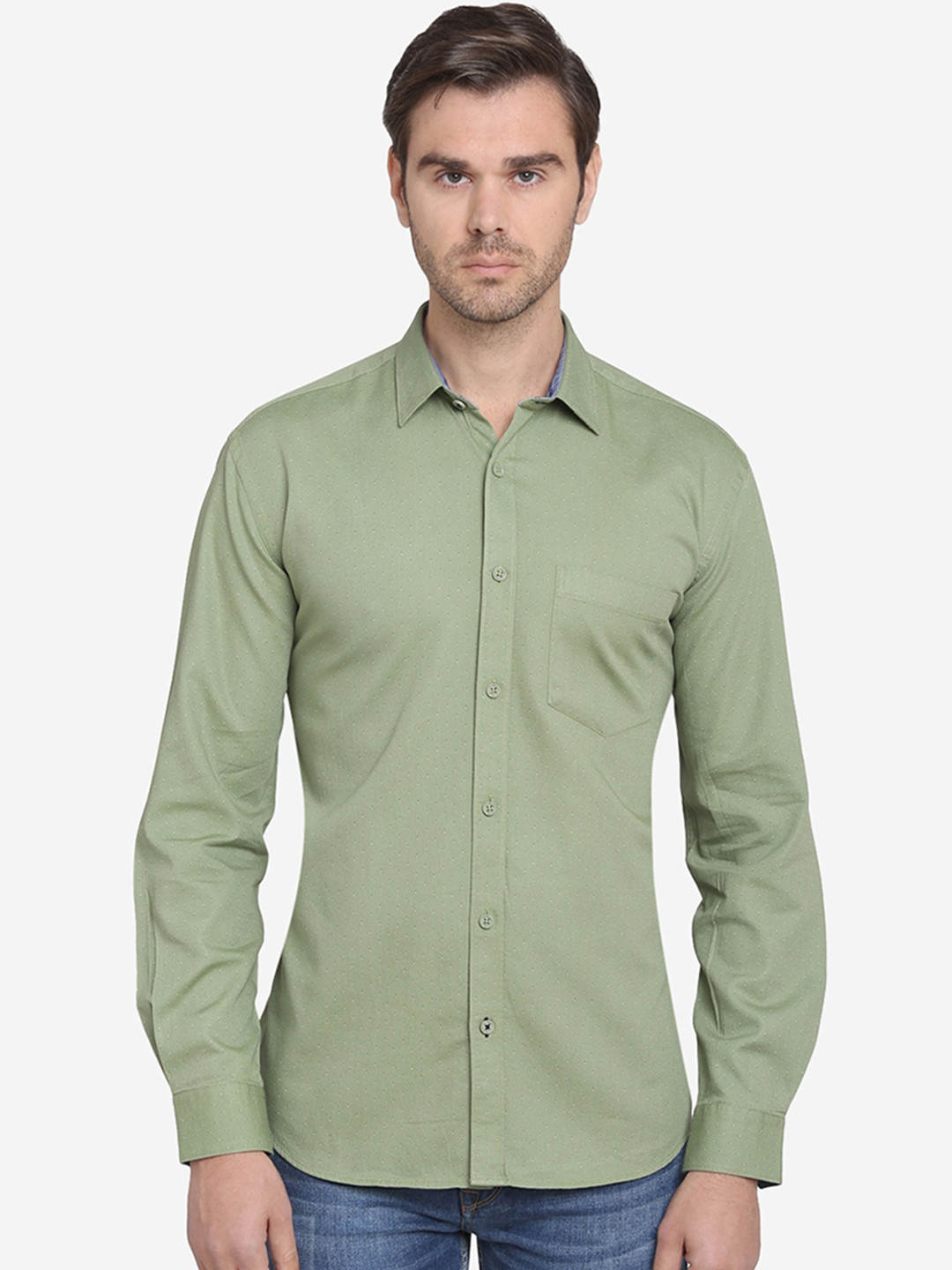 Buy JADE BLUE Men Green Slim Fit Solid Casual Shirt - Shirts for Men ...