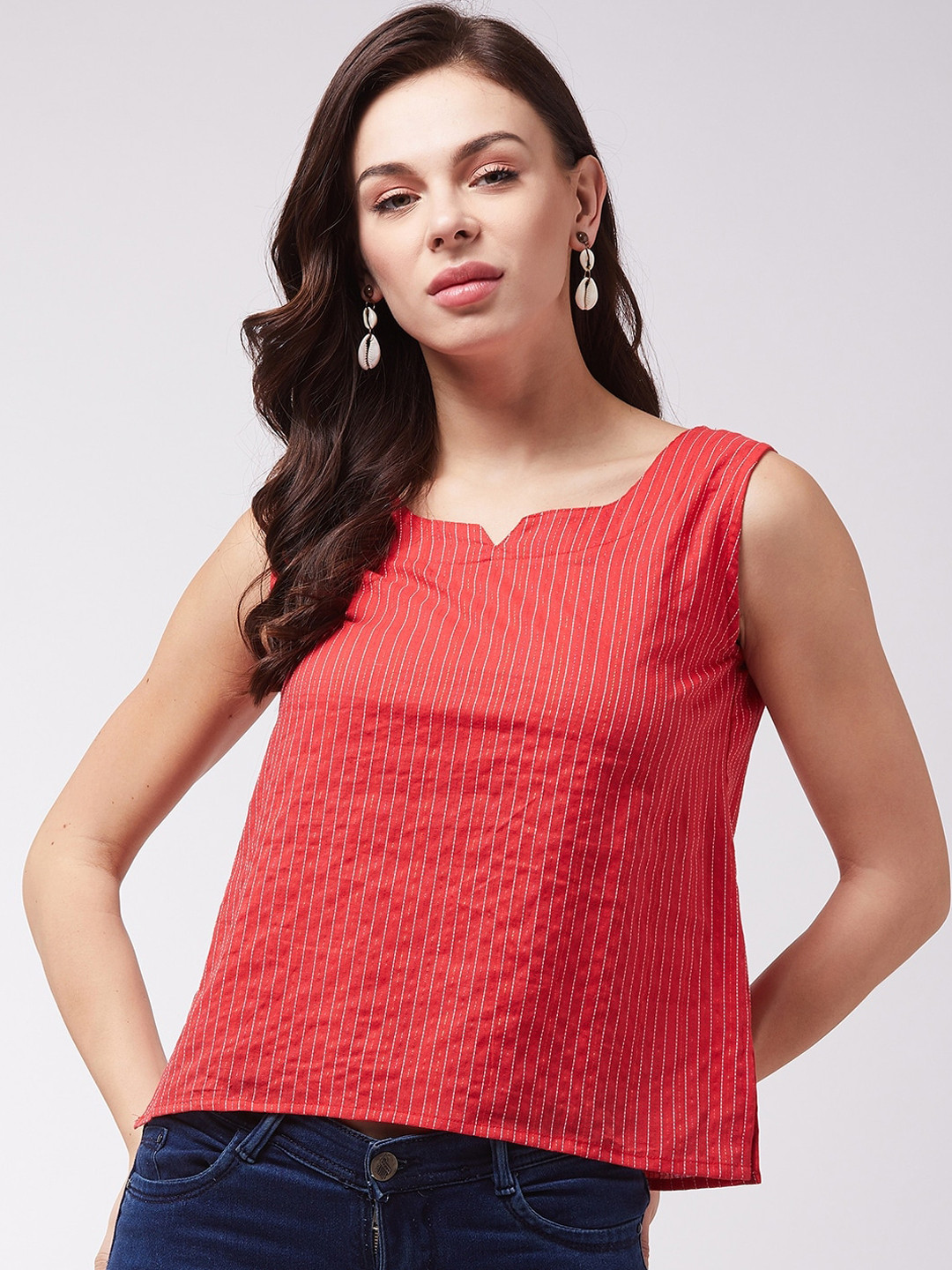 Buy InWeave Women Red Striped A Line Top - Tops for Women 13497800 | Myntra
