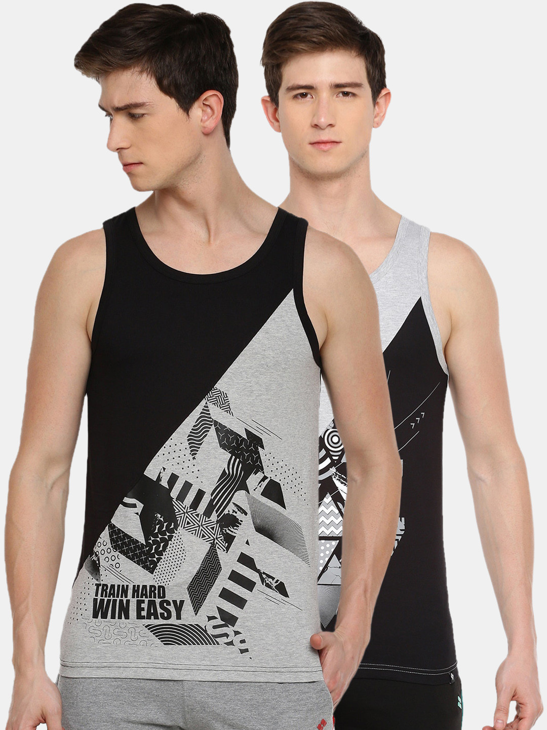 Buy Dollar Men Black & Grey Pack Of 2 Printed Innerwear Vest ...