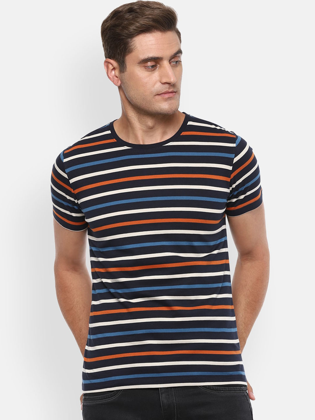 Buy Louis Philippe Jeans Men Multicoloured Striped Round Neck T Shirt ...