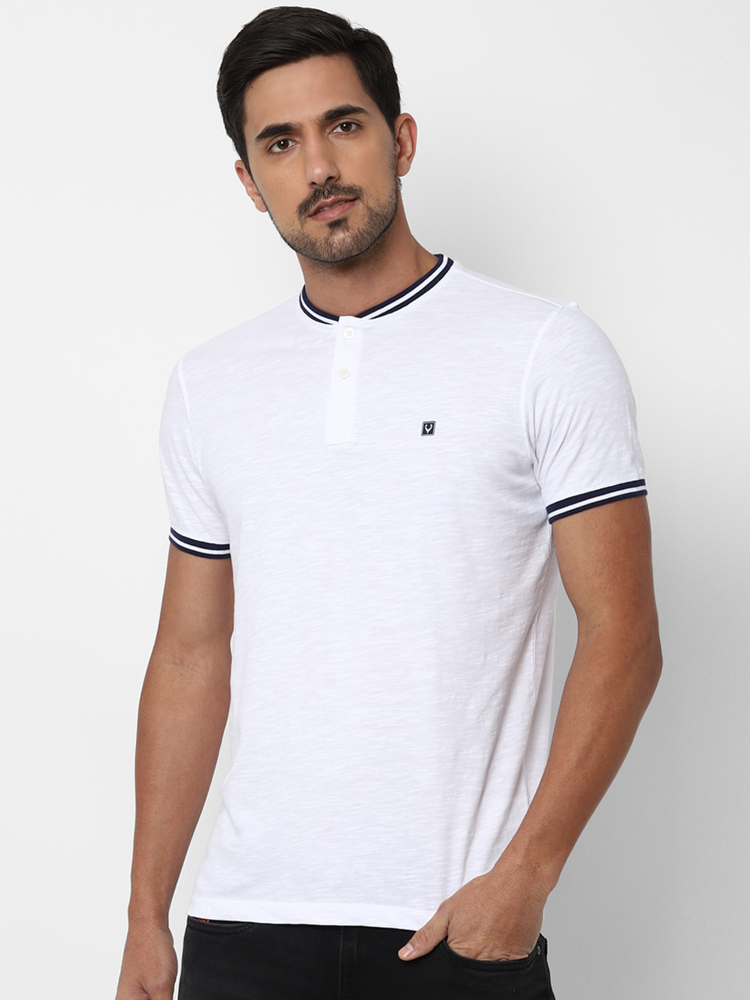 Buy Allen Solly Sport Men White Solid Henley Neck Pure Cotton T Shirt ...