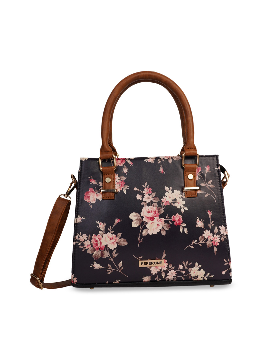 Buy Peperone Black & Pink Printed Handheld Bag - Handbags for Women ...