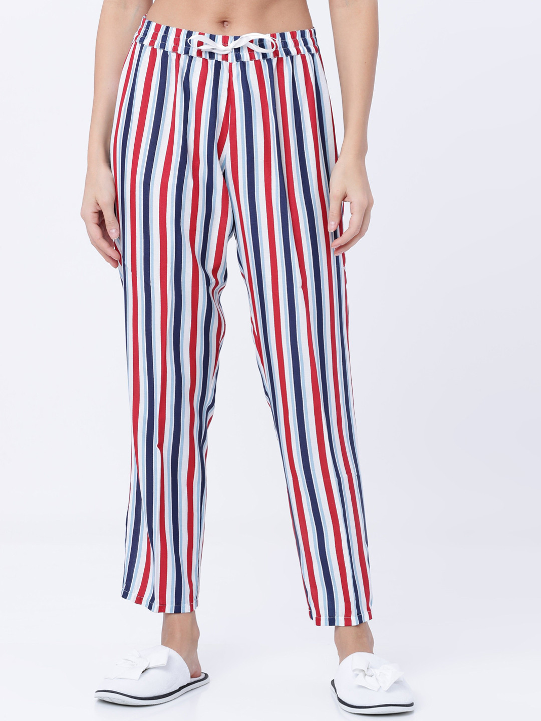 Buy Tokyo Talkies Women White & Blue Striped Lounge Pants - Lounge ...