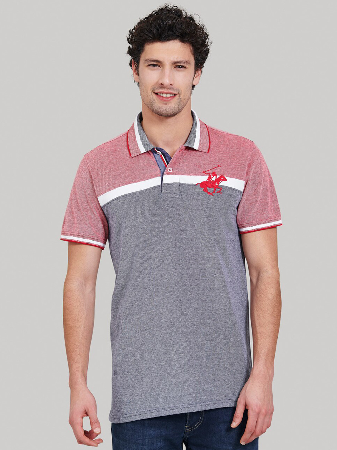 Buy Beverly Hills Polo Club Men Red Colourblocked Polo Collar T Shirt ...