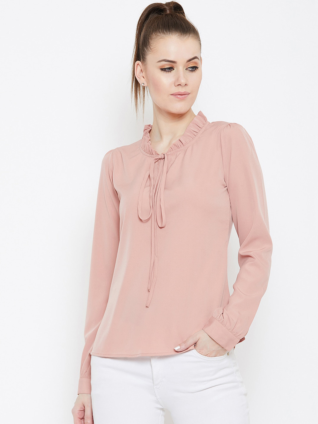 Buy Berrylush Women Peach Coloured Solid Top - Tops for Women 13526570 ...