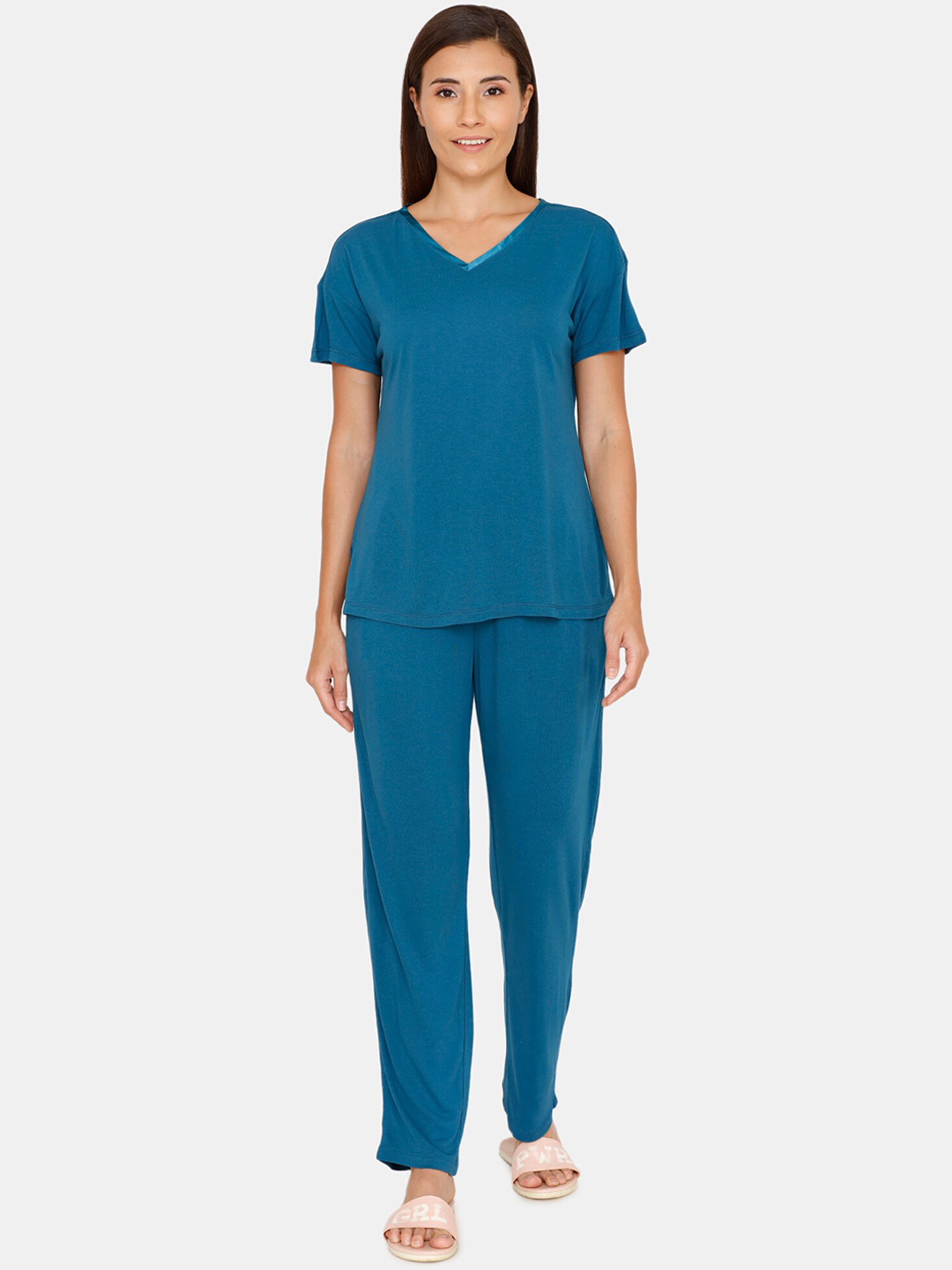 Buy Zivame Women Teal Blue Solid Night Suit - Night Suits for Women ...