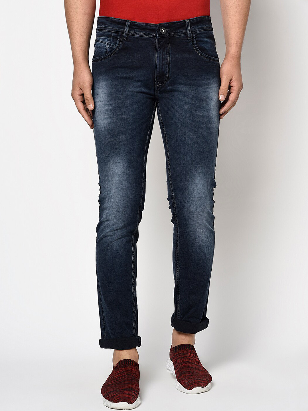 Buy Octave Men Navy Blue Regular Fit Mid Rise Cotton Clean Look Jeans ...