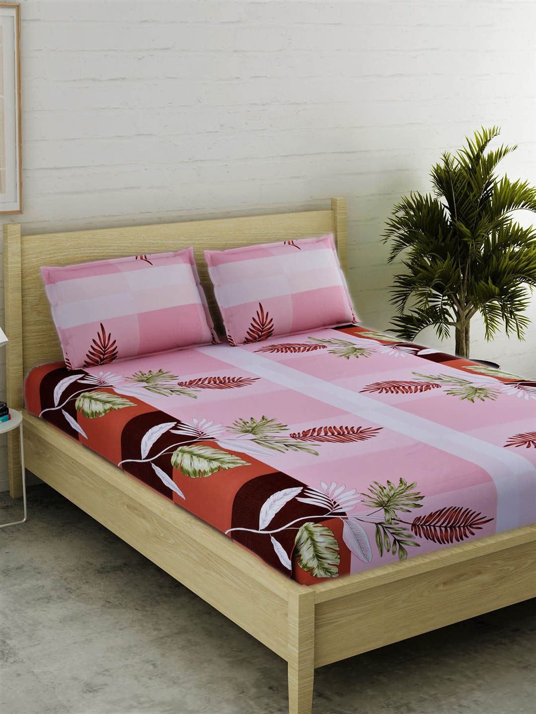 Buy EverHOME Pink & Red Floral Print 100% Cotton 210 TC Double Bed ...