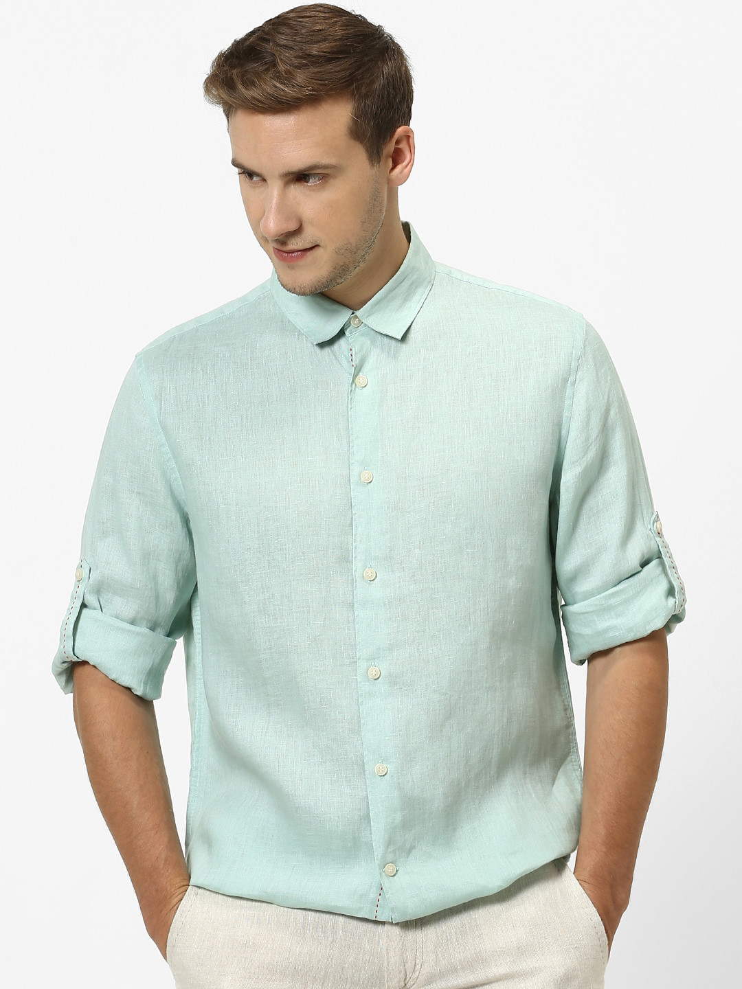 Buy Celio Men Green Regular Fit Solid Casual Shirt - Shirts for Men ...