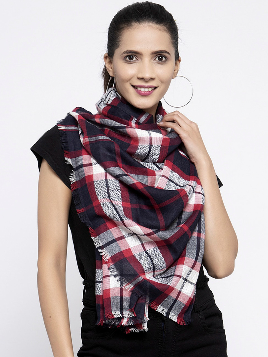 Buy Calvadoss Women Navy Blue & Red Checked Premium Muffler - Mufflers ...