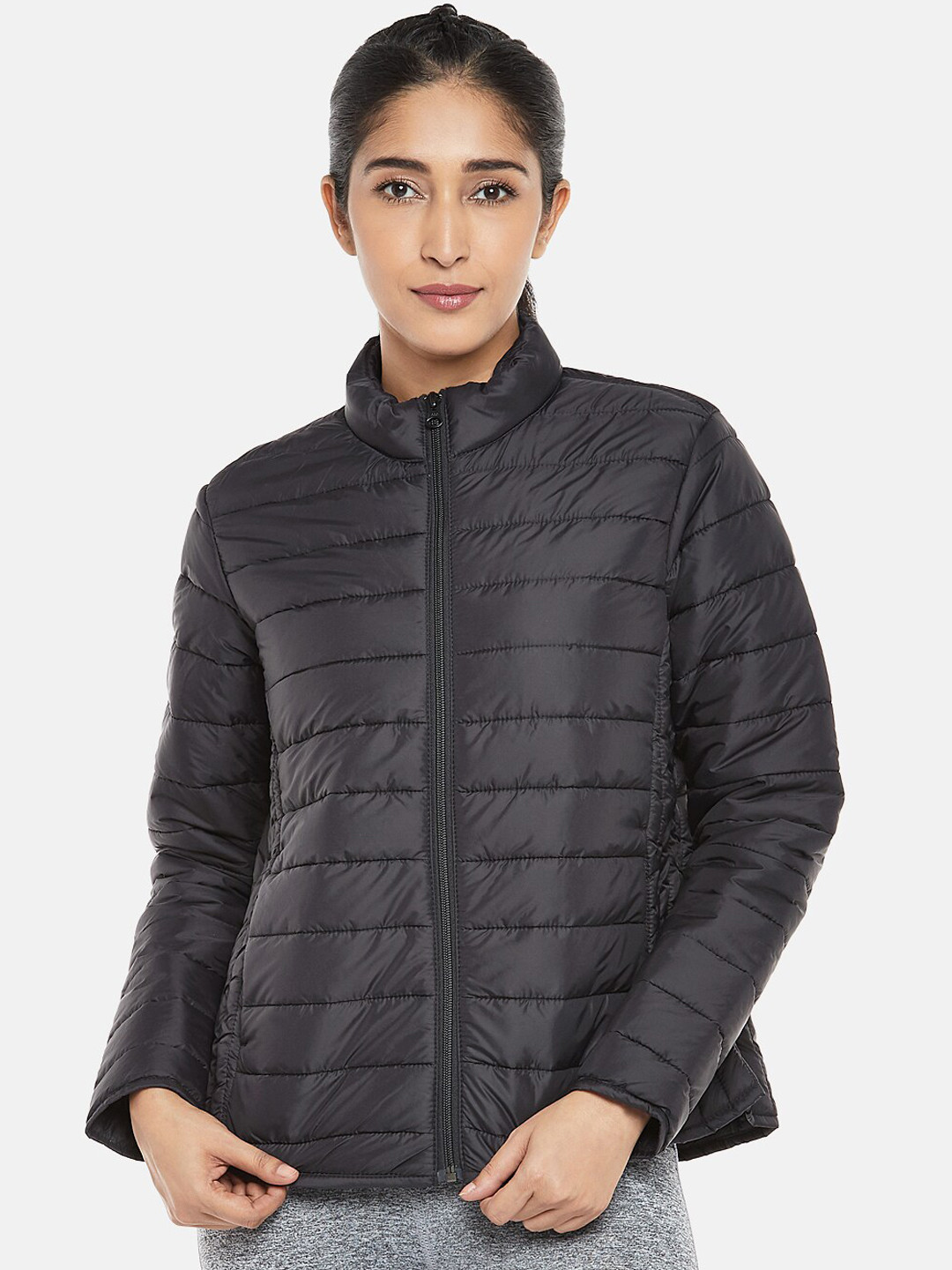 Buy Ajile By Pantaloons Women Black Solid Puffer Jacket - Jackets for ...