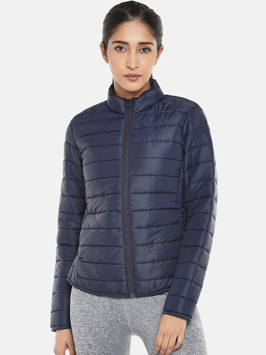 Buy Ajile By Pantaloons Women Navy Blue Solid Puffer Jacket - Jackets ...