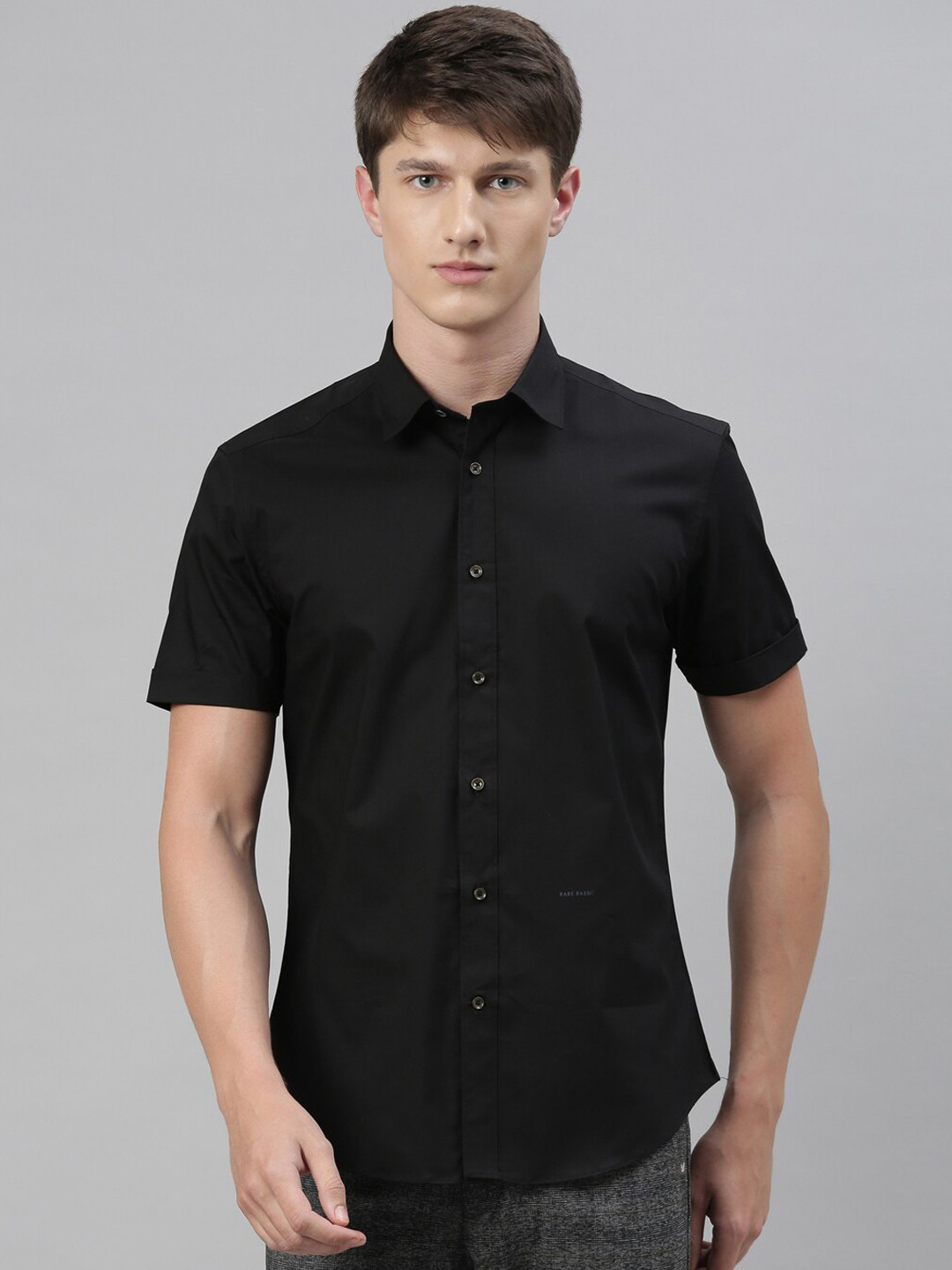 Buy RARE RABBIT Men Black Regular Fit Solid Casual Shirt - Shirts for ...