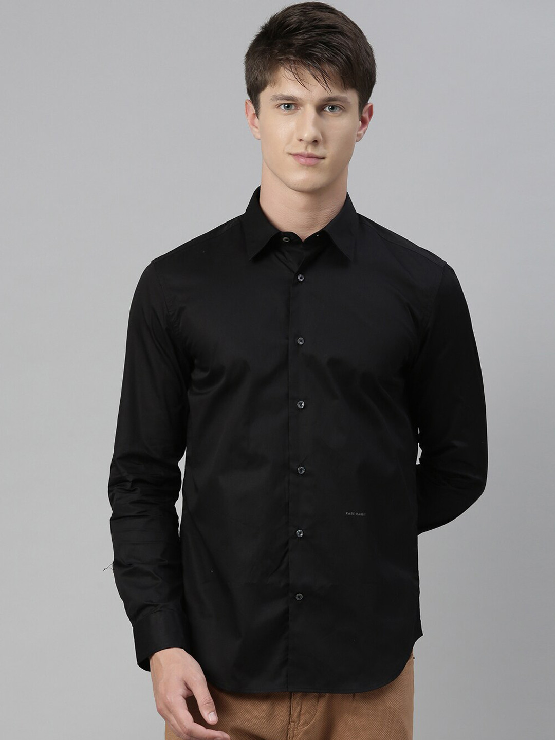 Buy RARE RABBIT Men Black Solid Regular Fit Casual Cotton Shirt ...