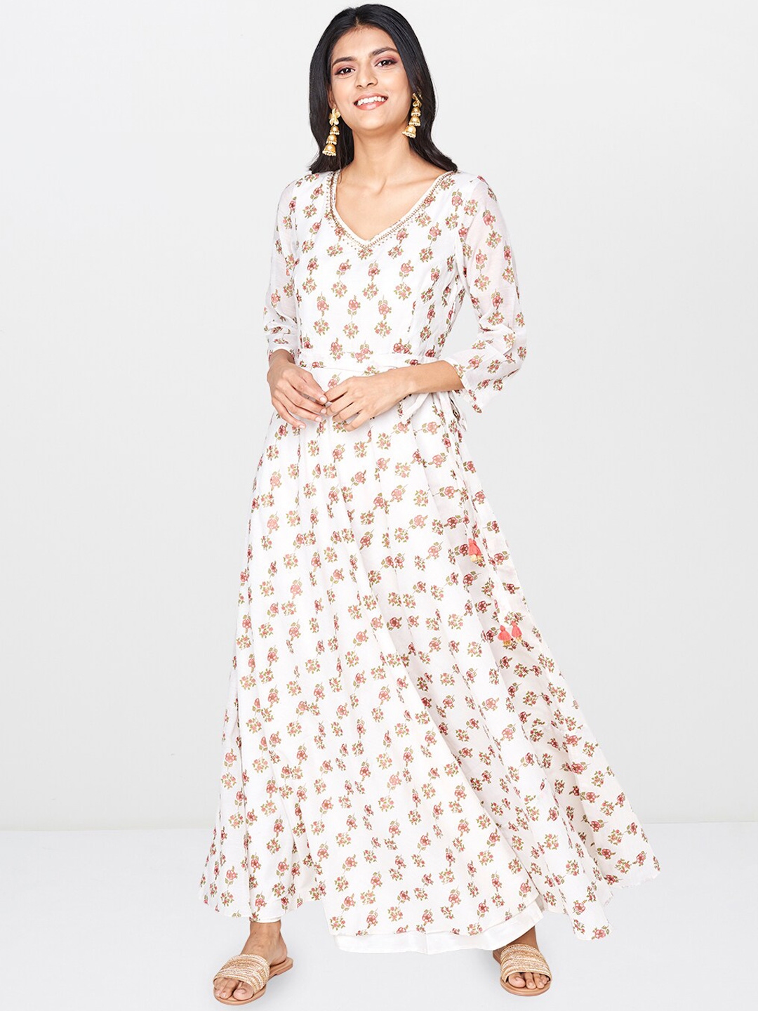 Buy Global Desi Women Off White Printed Maxi Dress Ethnic Dresses For