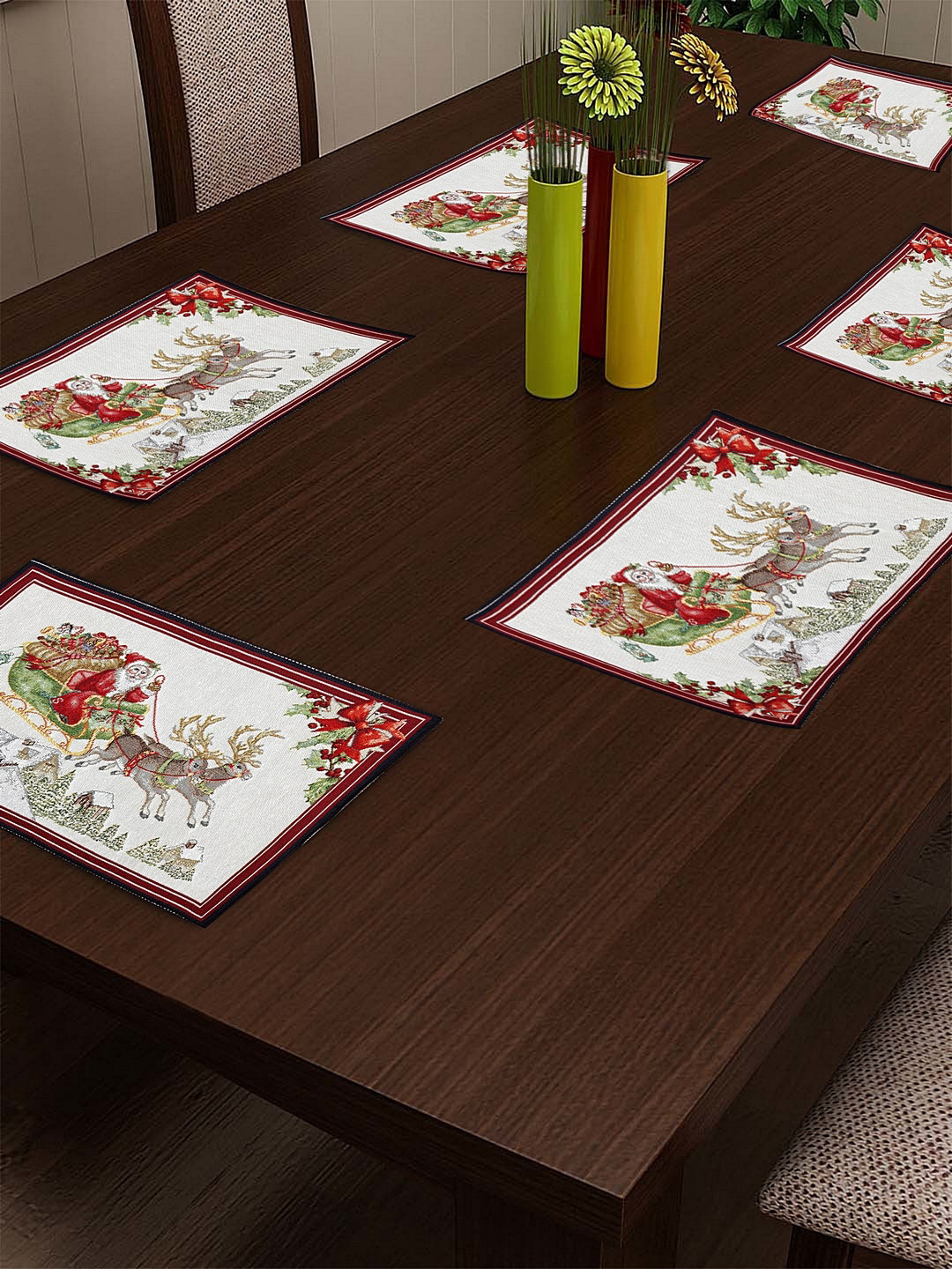 Buy KLOTTHE Set Of 6 White & Red Woven Design Table Mats - Table ...