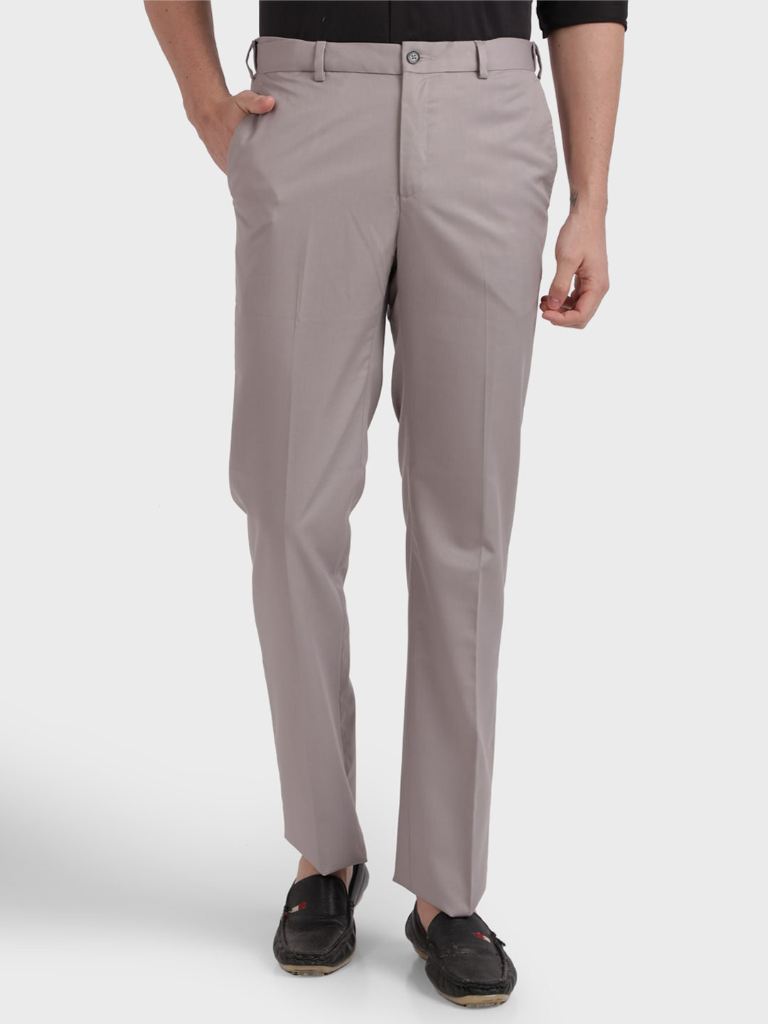 Buy ColorPlus Men Grey Regular Fit Solid Regular Trousers - Trousers ...