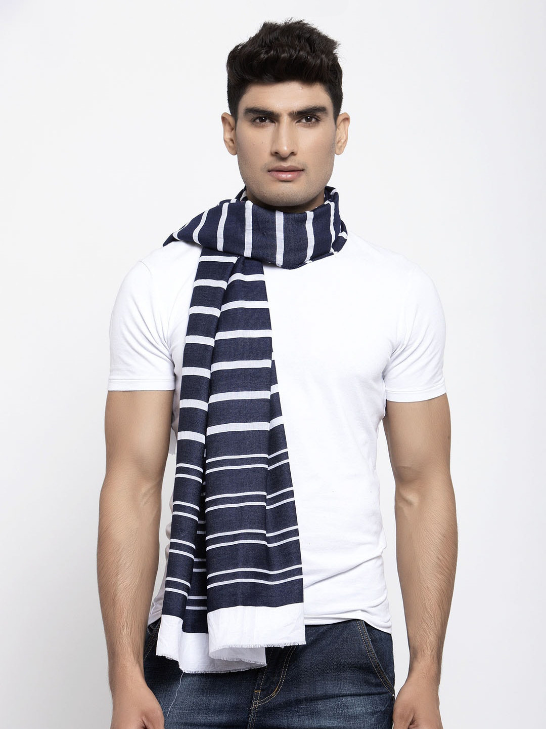 Buy Calvadoss Men Navy Blue & White Striped Mufflers - Mufflers for Men ...