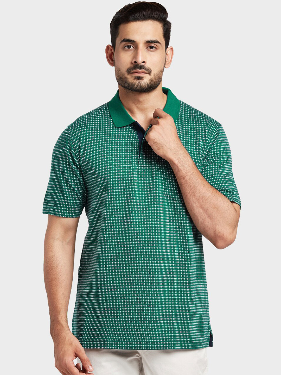 Buy ColorPlus Men Green Striped Polo Collar T Shirt - Tshirts for Men ...