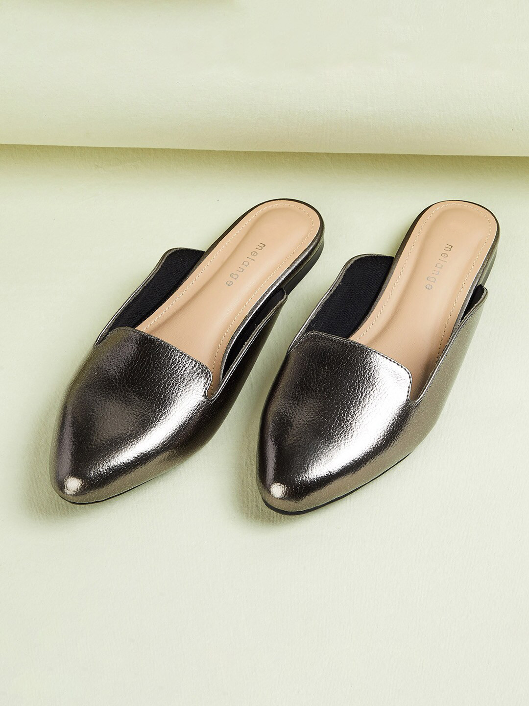 Buy Melange By Lifestyle Women Grey Solid Mules - Flats for Women ...