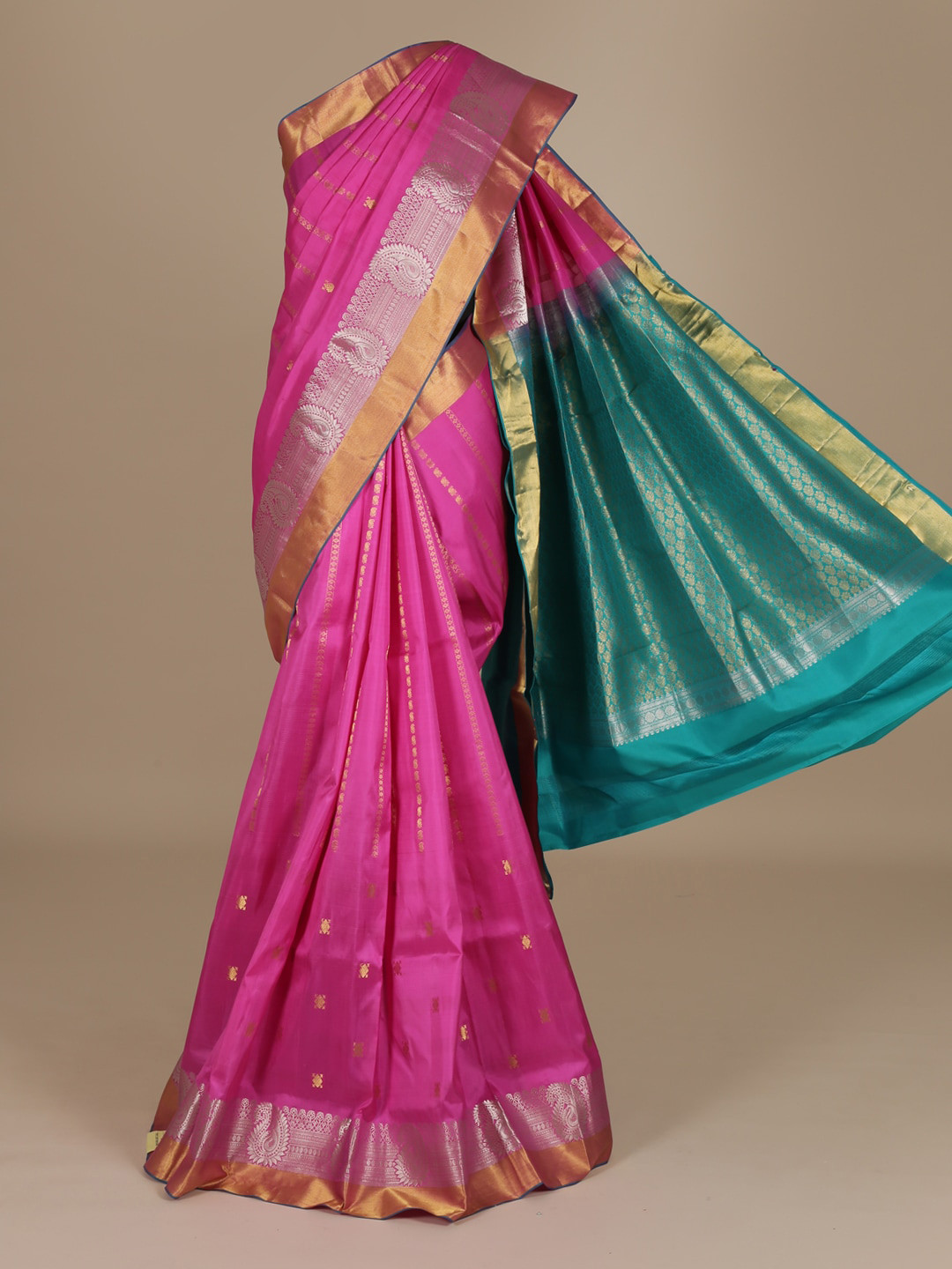 Buy Pothys Pink & Blue Pure Silk Woven Design Saree - Sarees for Women ...