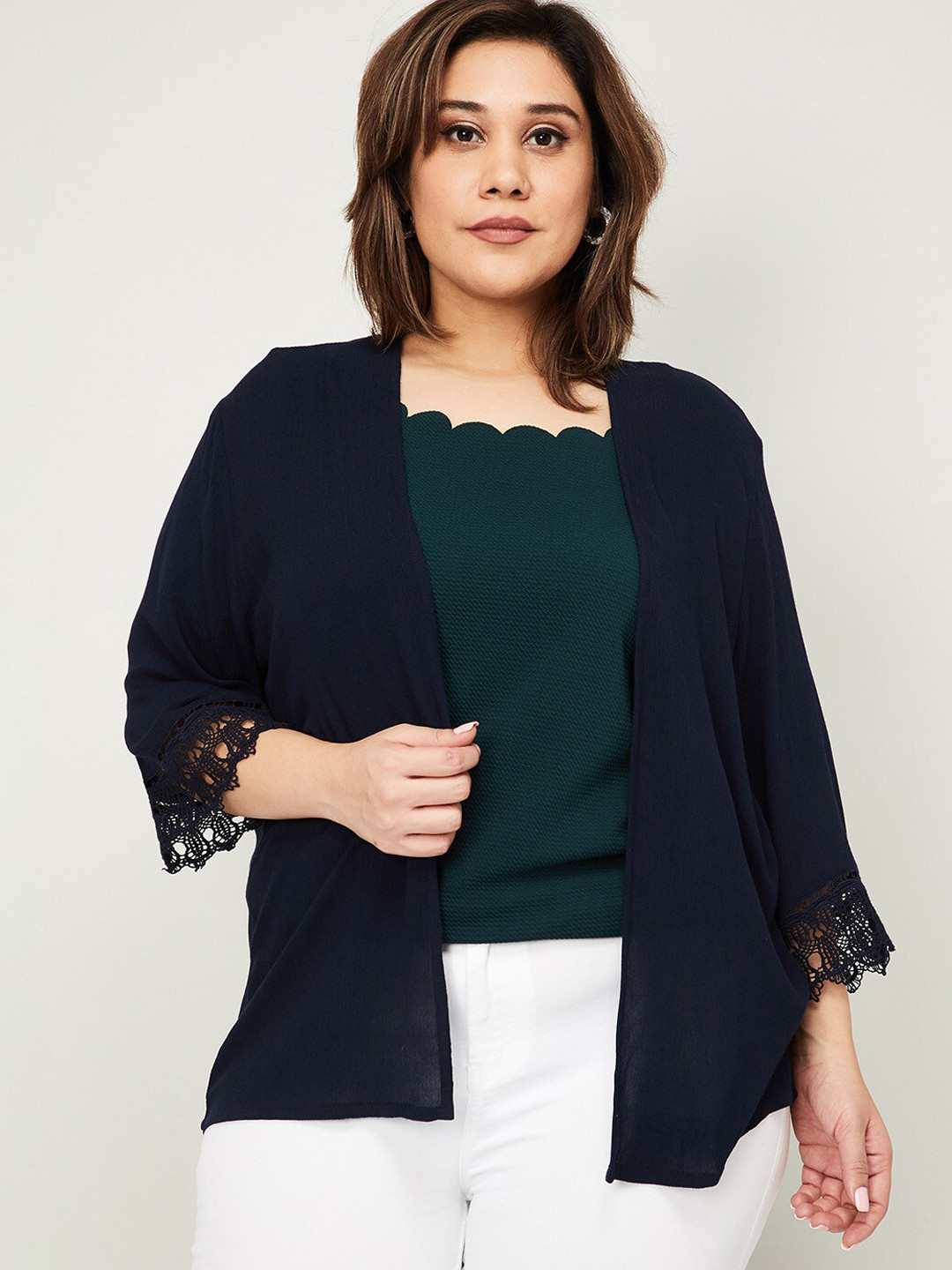 Buy Nexus Women Navy Blue Solid Open Front Shrug - Shrug for Women ...