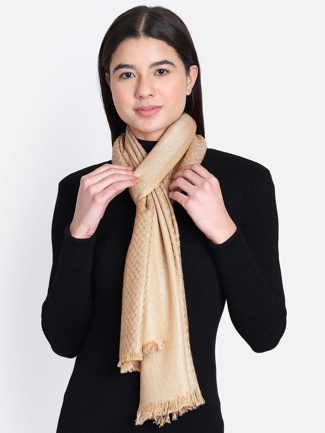 Buy Anekaant Women Gold Coloured Woven Design Stole - Stoles for Women ...