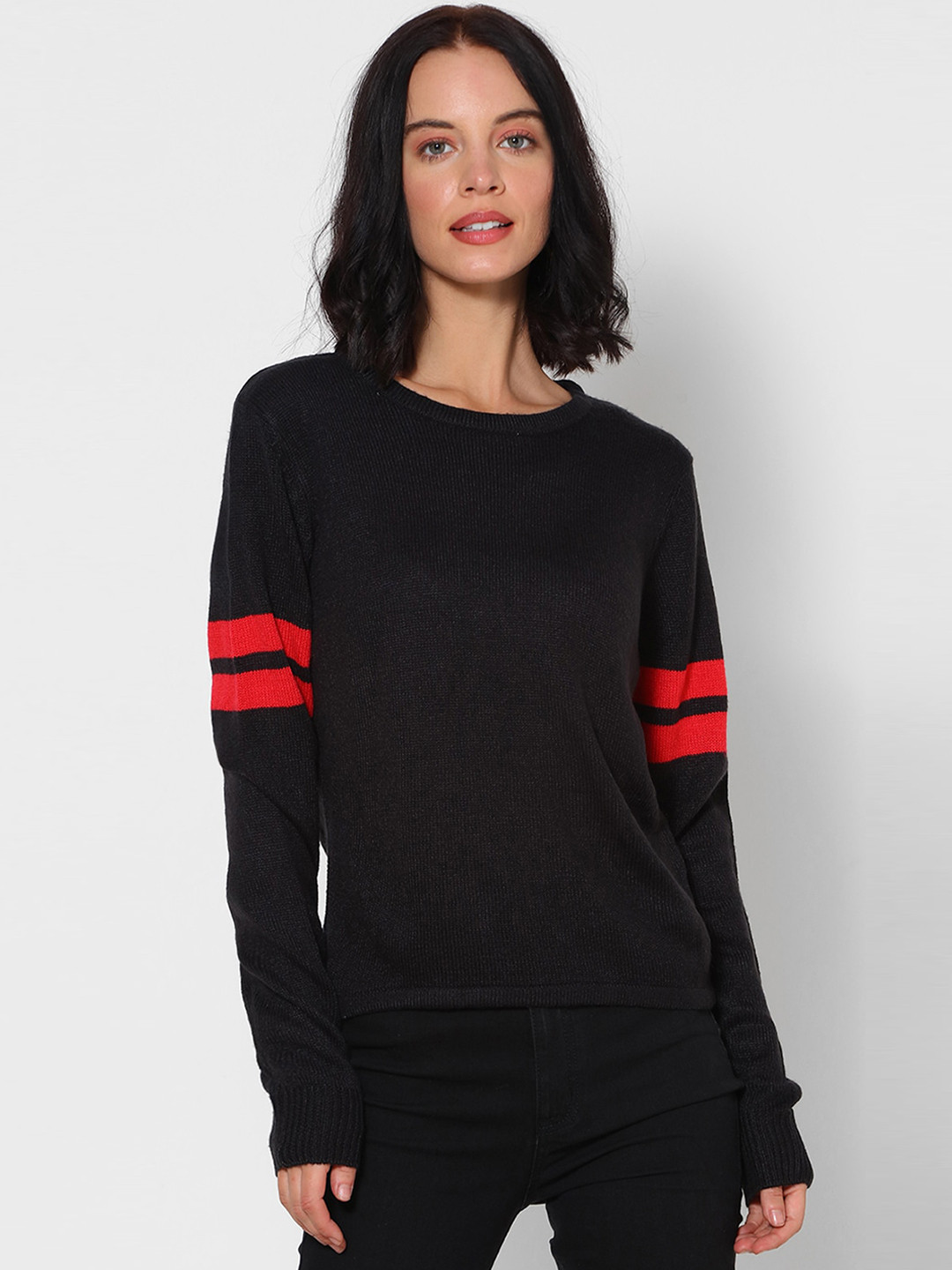 Buy FOREVER 21 Women Black Solid Pullover Sweater - Sweaters for Women ...