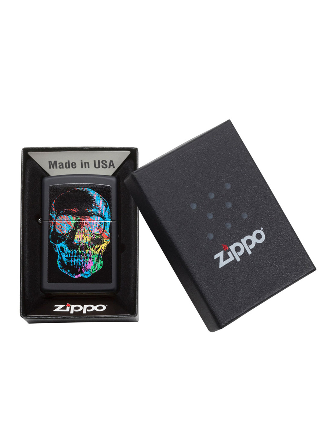 Buy Zippo Black Colorful Skull Matte Pocket Lighter - Travel Accessory ...