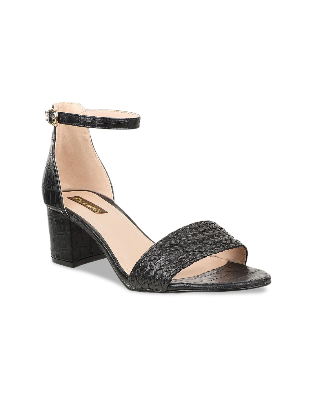 Buy Flat N Heels Women Black Woven Design Block Heels - Heels for Women ...