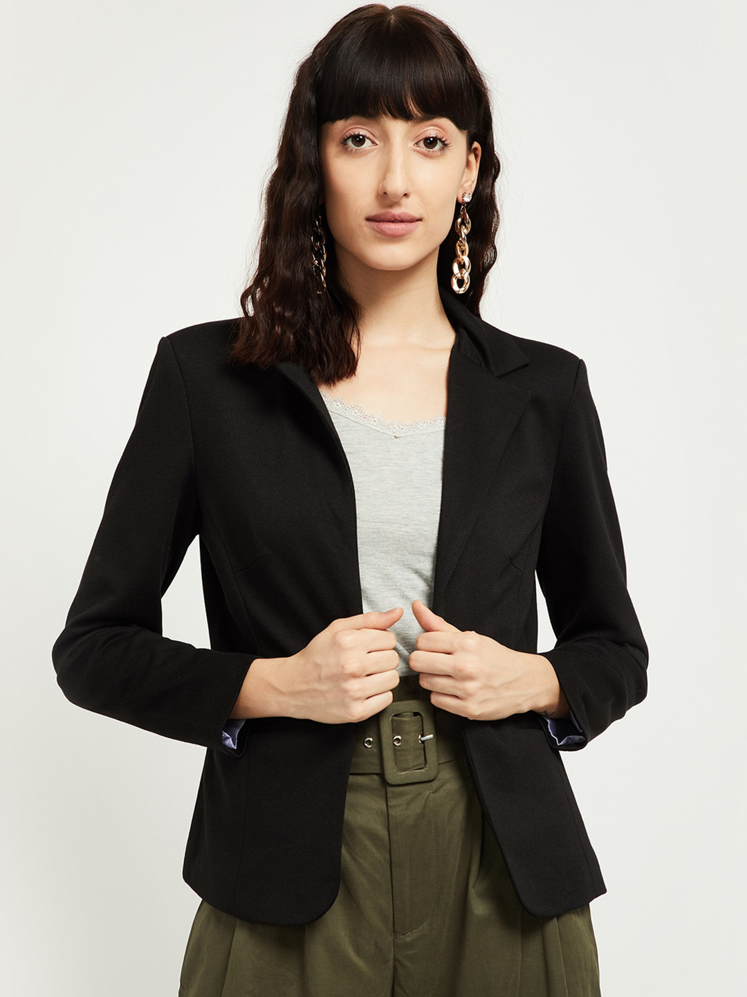 Buy Max Women Black Solid Open Front Jacket - Jackets for Women ...