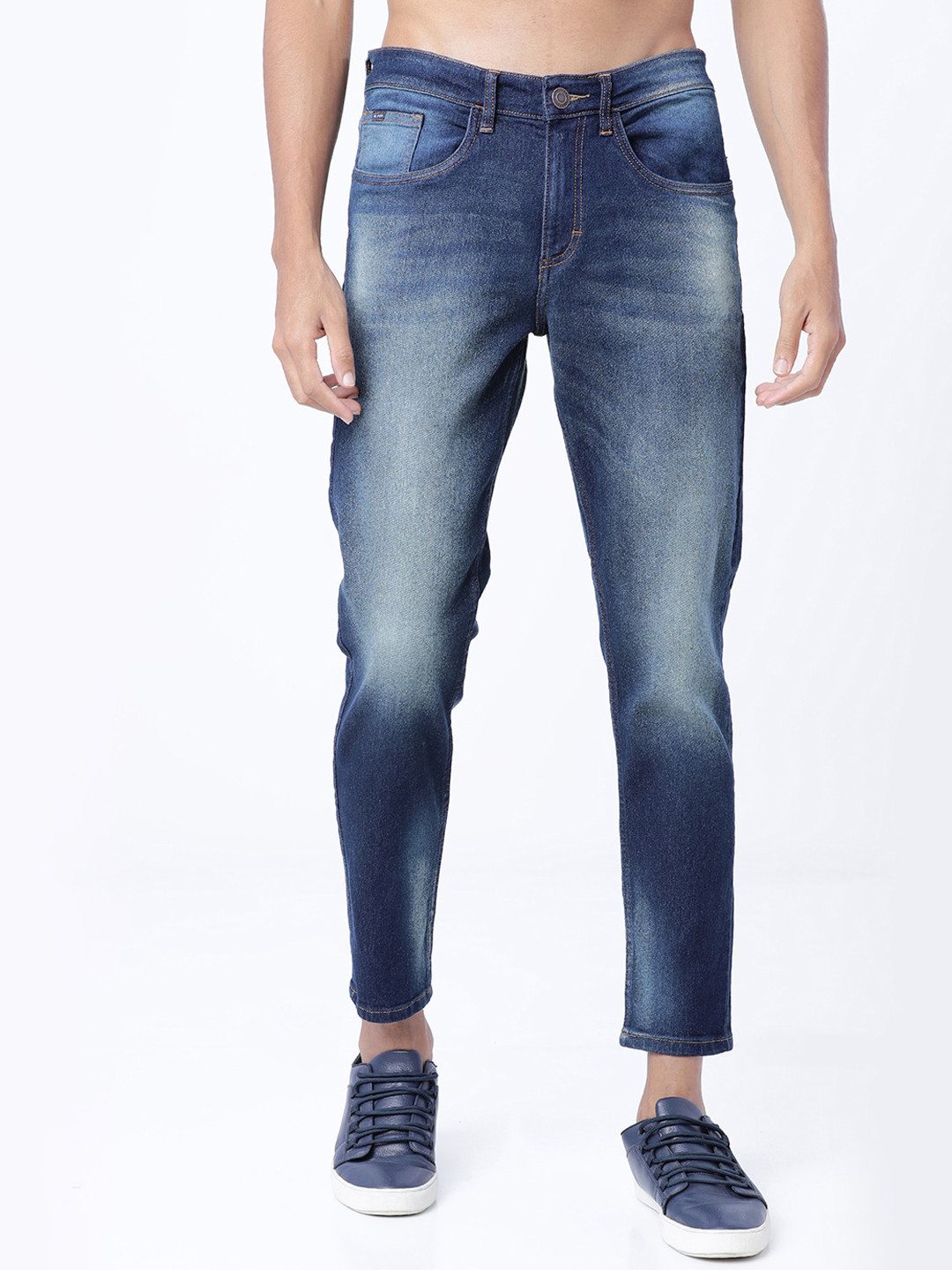 Buy HIGHLANDER Men Blue Tapered Fit Mid Rise Clean Look Stretchable ...