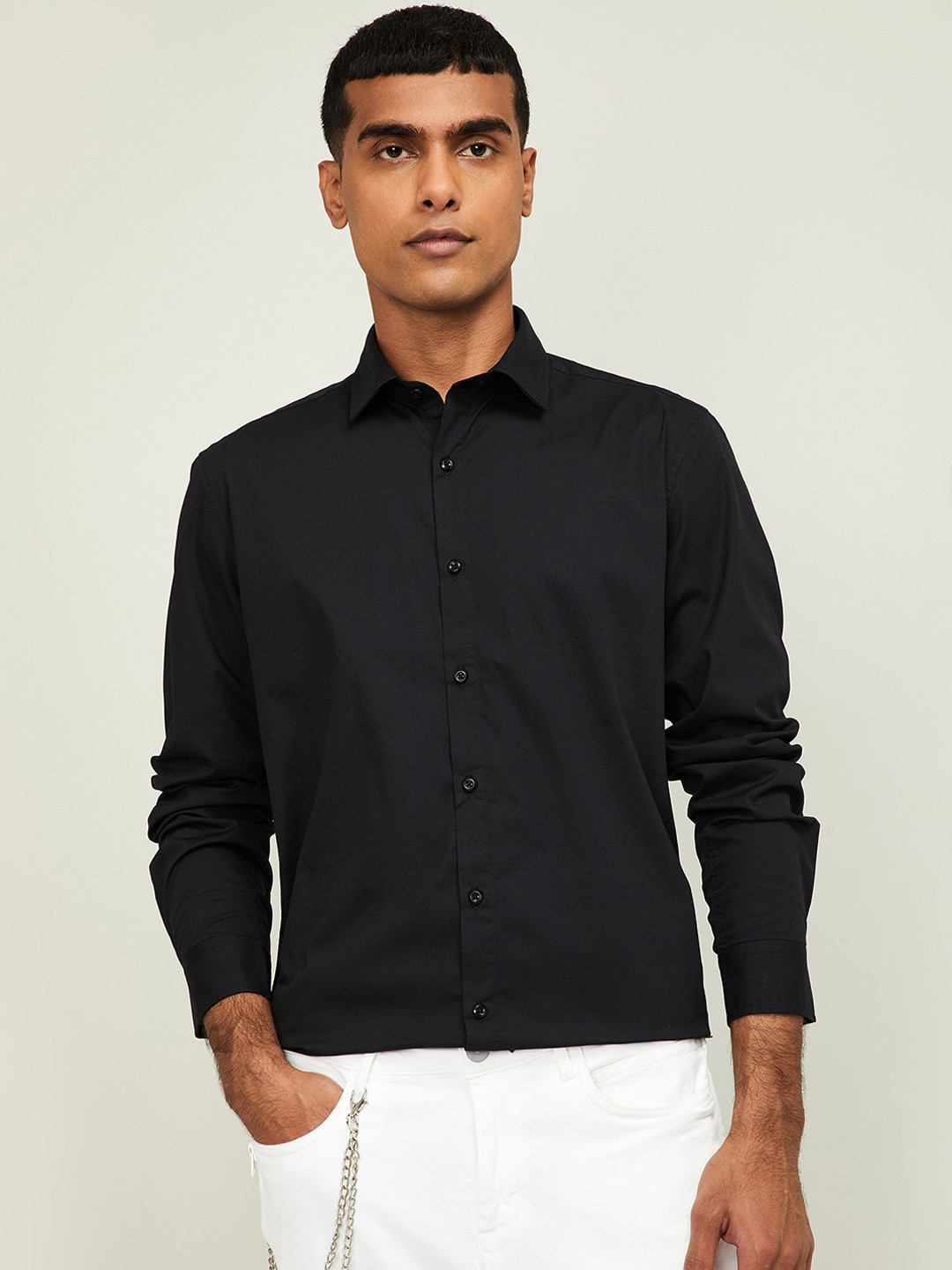Buy Bossini Men Black Regular Fit Solid Casual Shirt - Shirts for Men ...