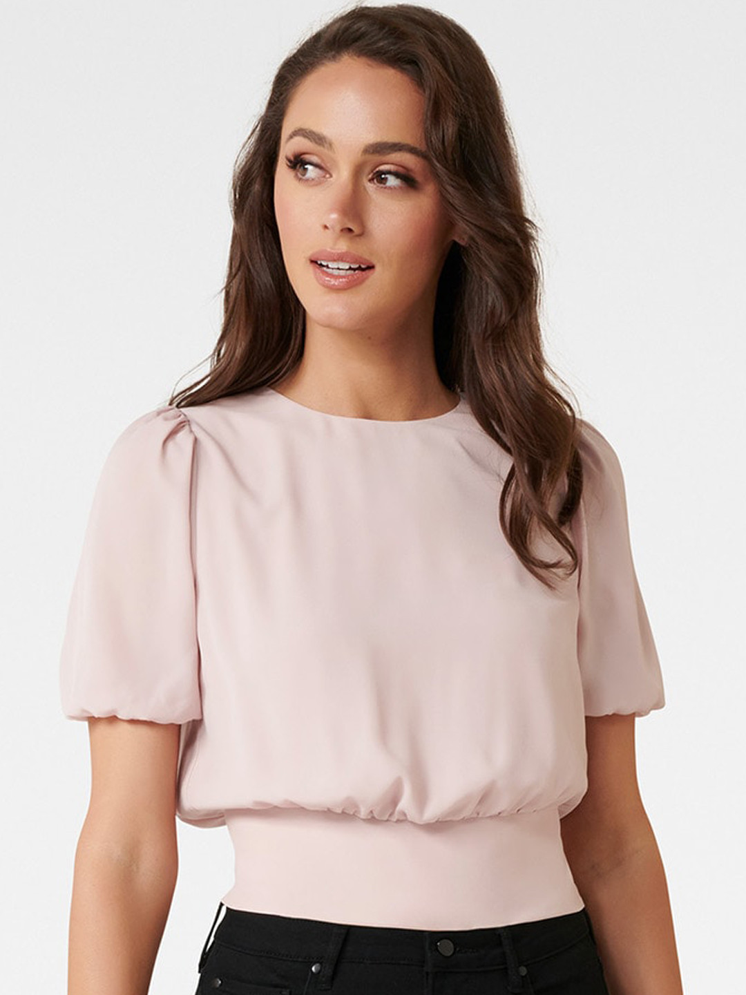 Buy Forever New Pink Solid Puff Sleeves Top - Tops for Women 13639744 ...