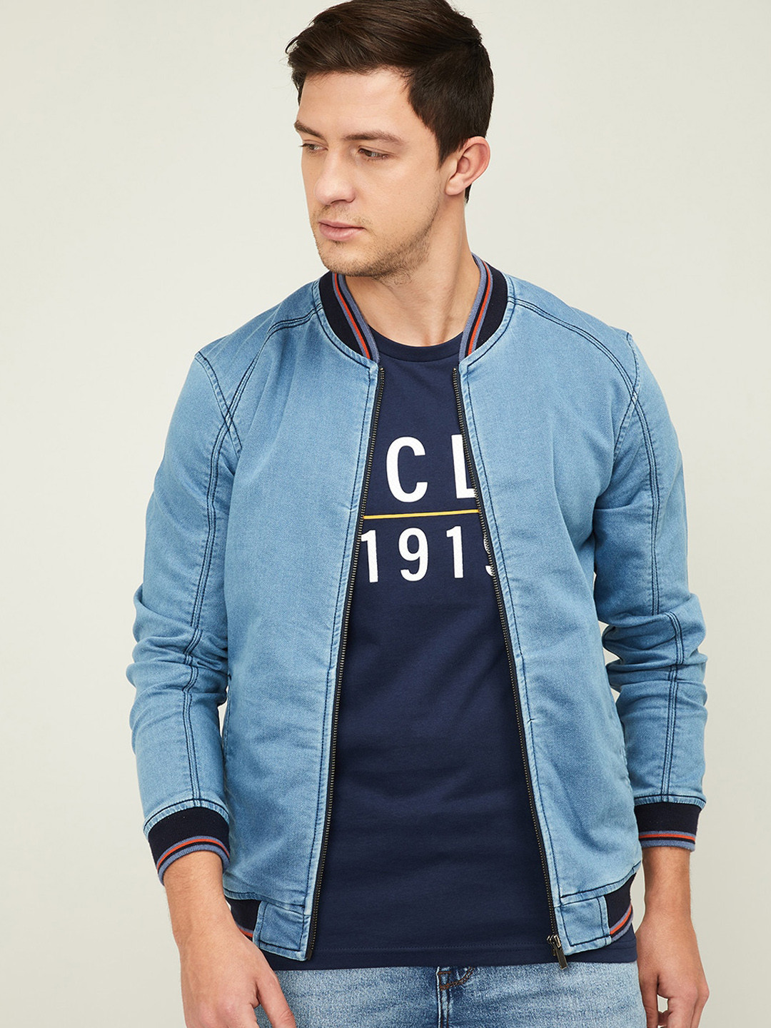 Buy Bossini Men Blue Solid Bomber Jacket - Jackets for Men 13639628 ...