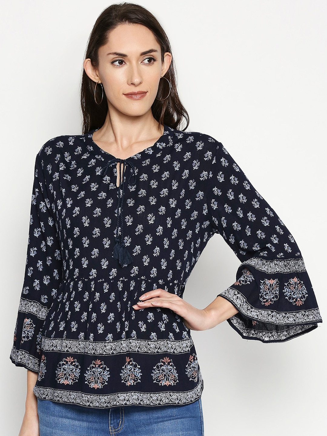 Buy People Women Navy Blue Printed Top - Tops for Women 13642330 | Myntra