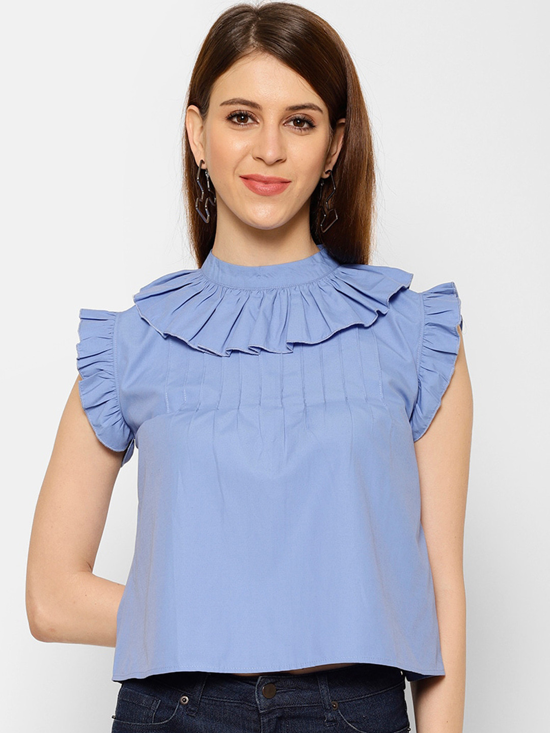 Buy KASSUALLY Women Blue Pintucks Frilly Top - Tops for Women 13649510 ...
