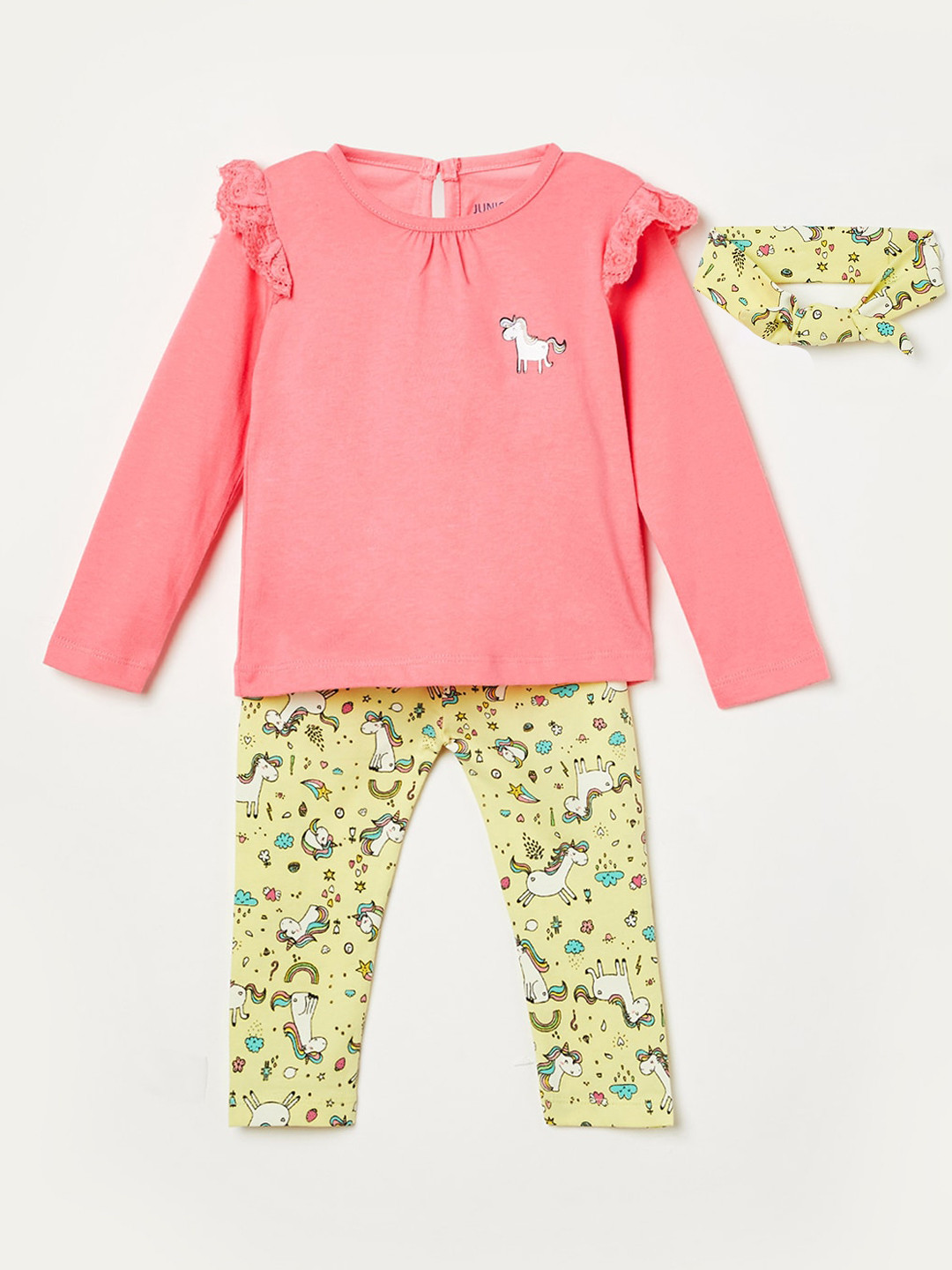 Buy Juniors By Lifestyle Girls Pink & Yellow Printed Top With Pyjamas ...