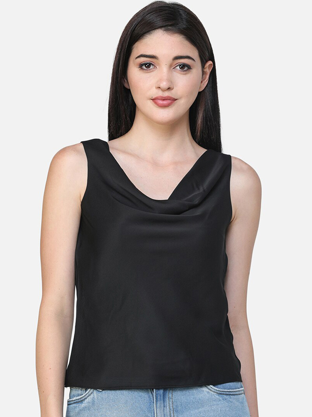Buy Cation Black Cowl Neck Satin Fitted Top - Tops for Women 13677008 ...