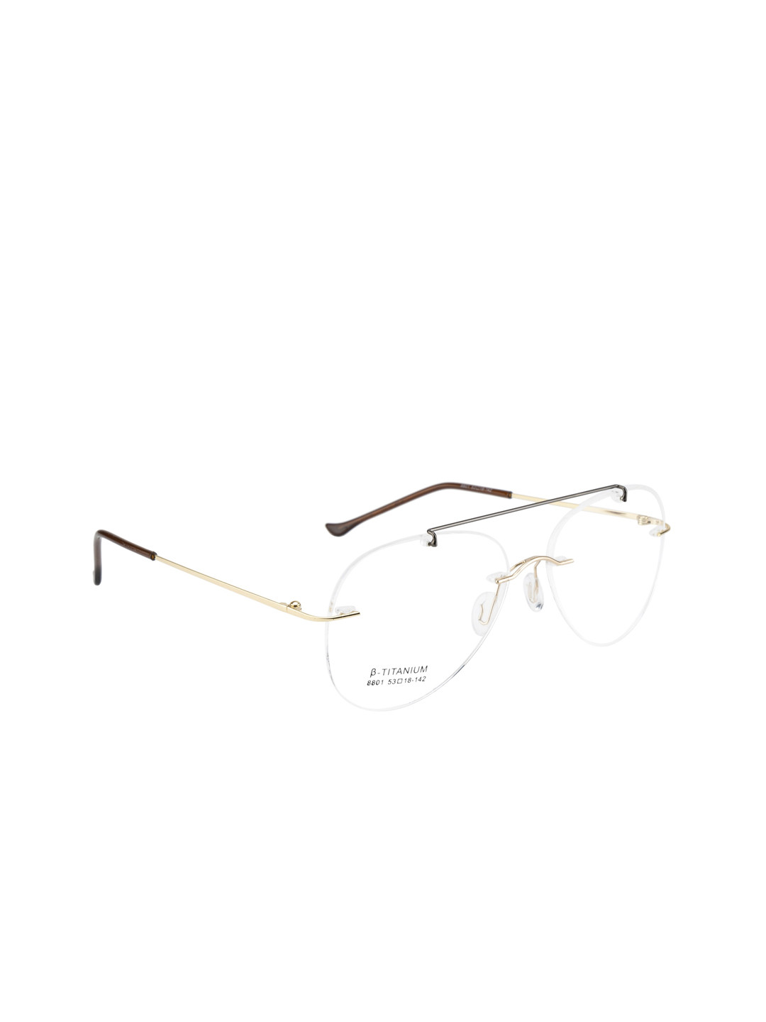Buy Clark N Palmer Unisex Gold Toned Solid Rimless Aviator Frames CNP ...
