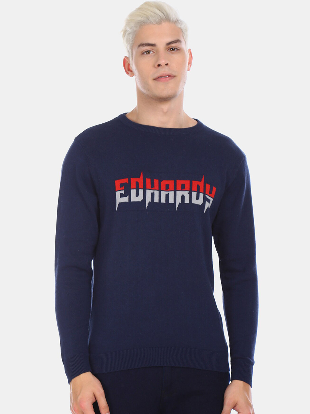 Buy Ed Hardy Men Navy Blue & Red Embroidered Cotton Sweater - Sweaters ...