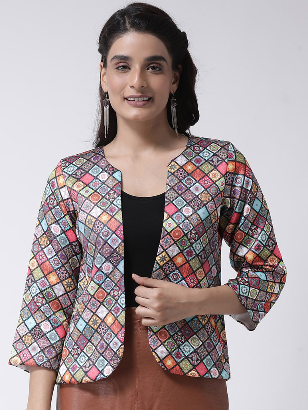 Buy Hangup Women Multicoloured Printed Lightweight Open Front Jacket ...