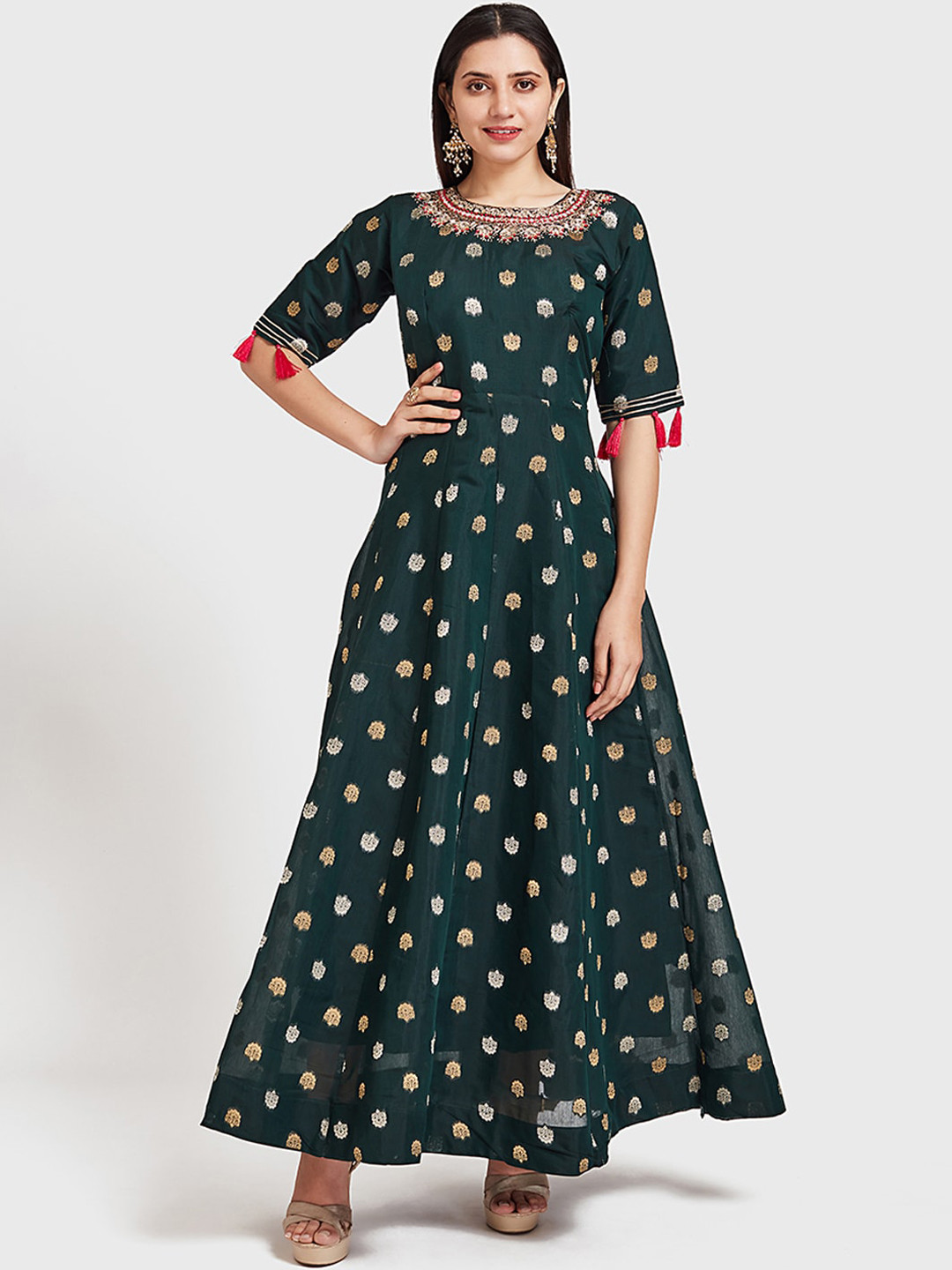 Buy Neerus Women Green Printed Maxi Dress - Dresses for Women 13682750 ...