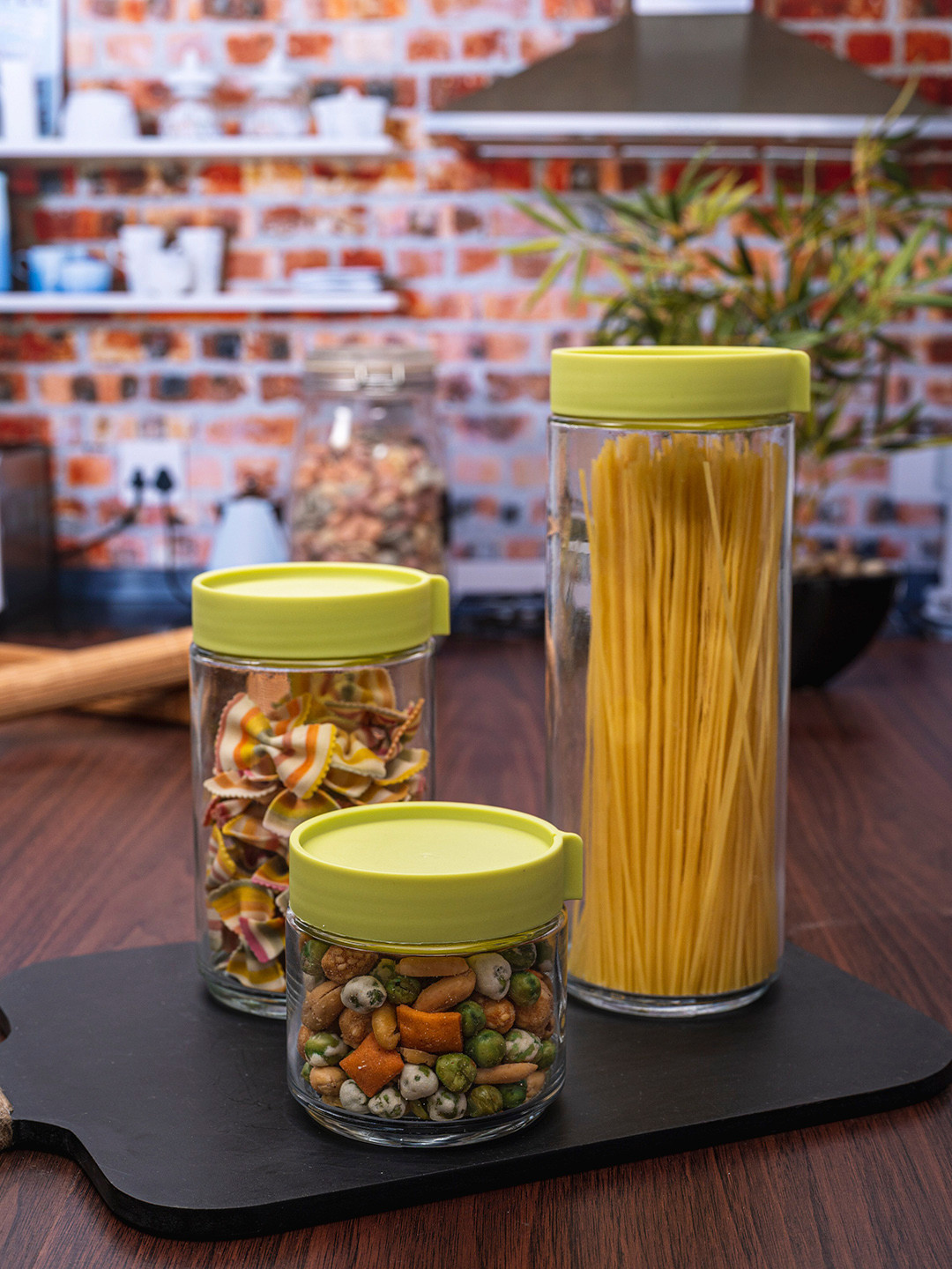 Buy GOODHOMES Set Of 3 Transparent & Yellow Glass Jars - Container for ...
