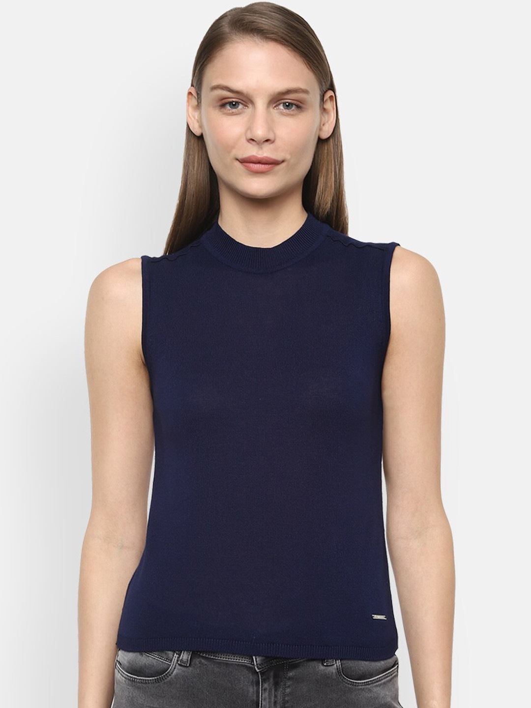 Buy Van Heusen Woman Navy Blue High Neck Sleeveless Top - Tops for ...