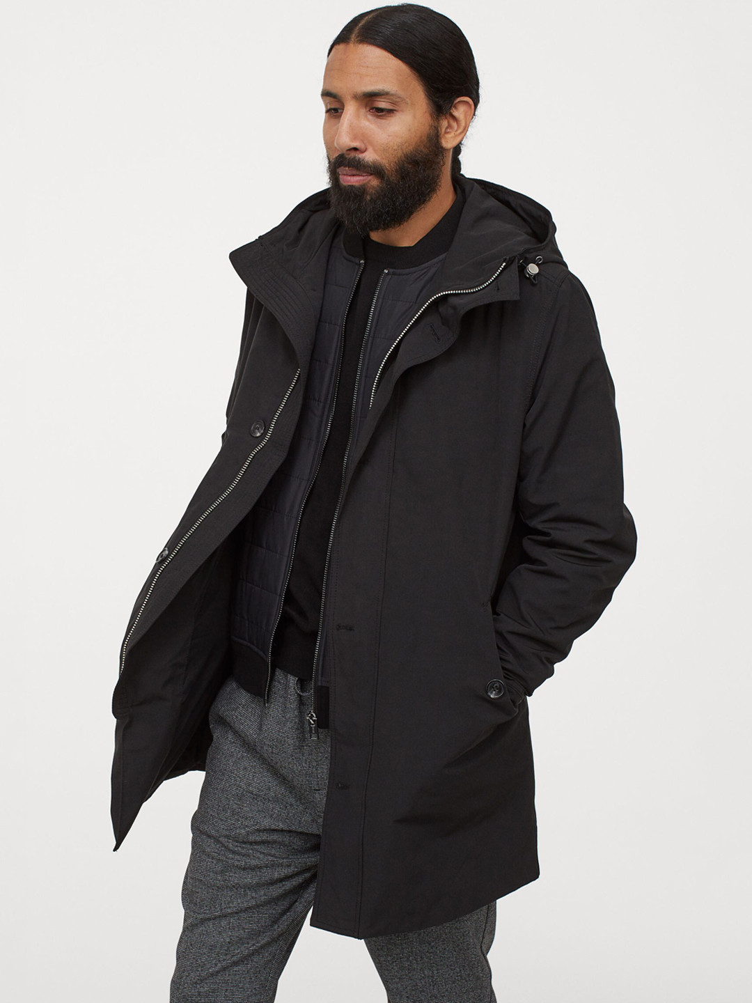 Buy H&M Men Black Solid Parka - Jackets for Men 13713032 | Myntra