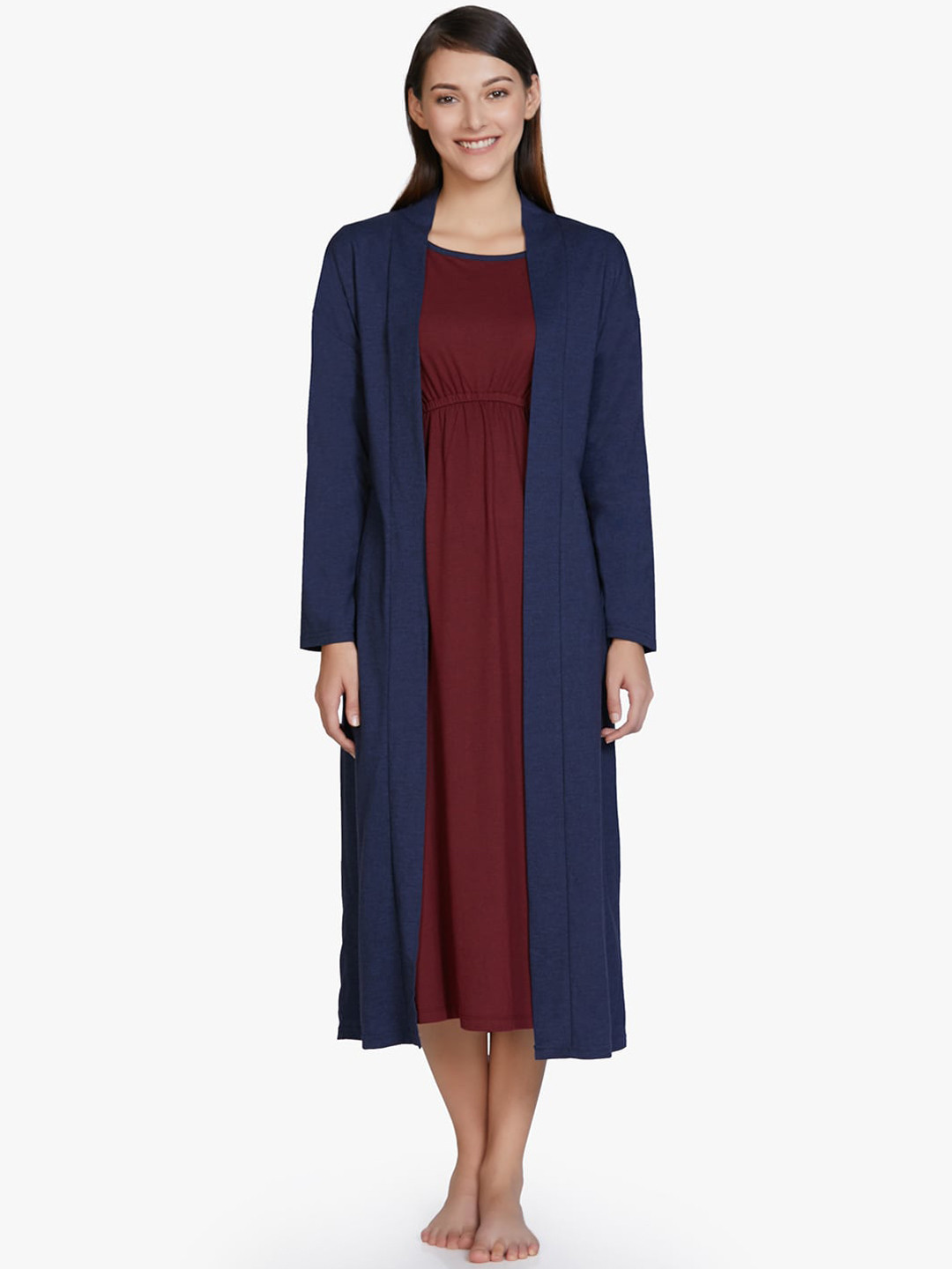 Buy Amante Women Navy Blue Solid Sleep Robe - Robe for Women 13579752 ...